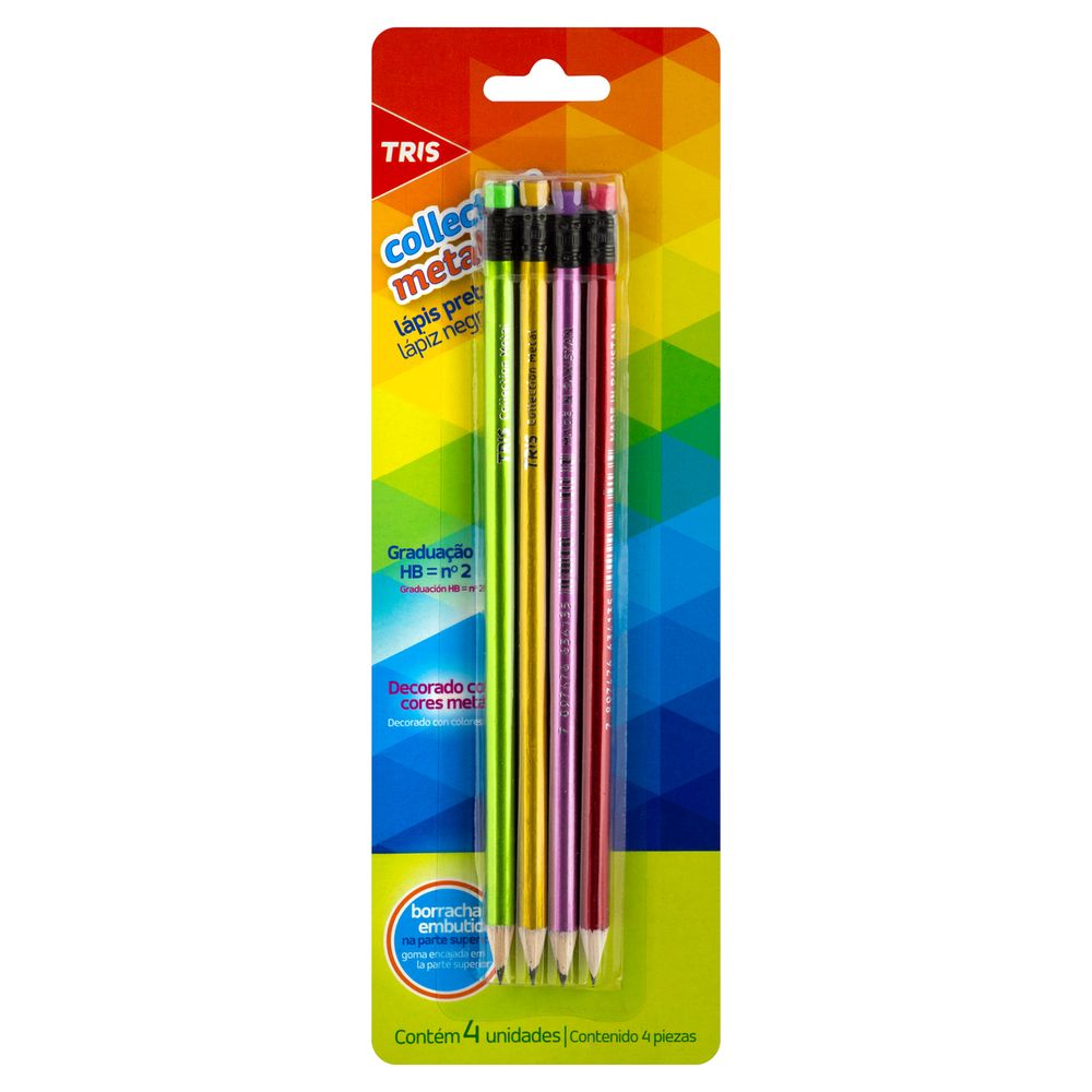 Lápis Preto Hb Nº 2 Com Borracha Collection Metal Tris 4 Unidades - drogariamoderna