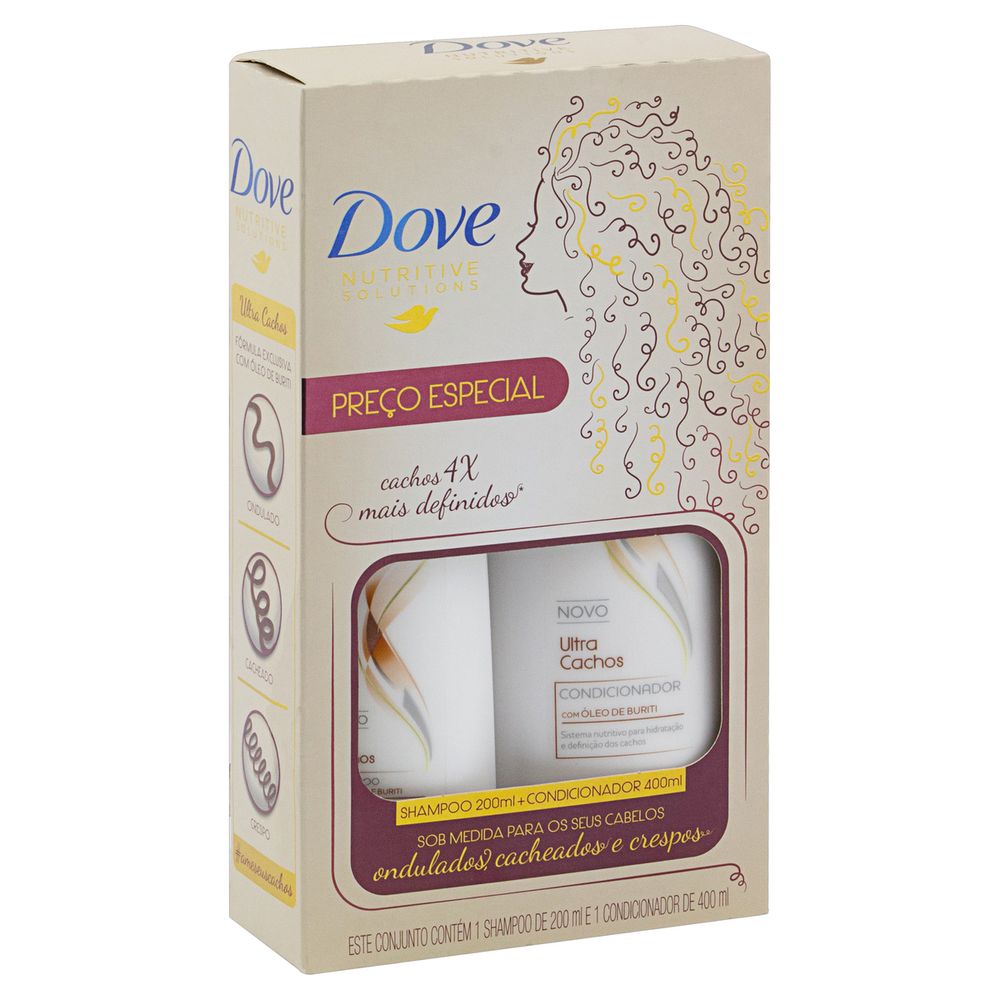Dove Kit Shampoo 200Ml + Condicionador 400Ml Ultra Cachos 600 Ml ...