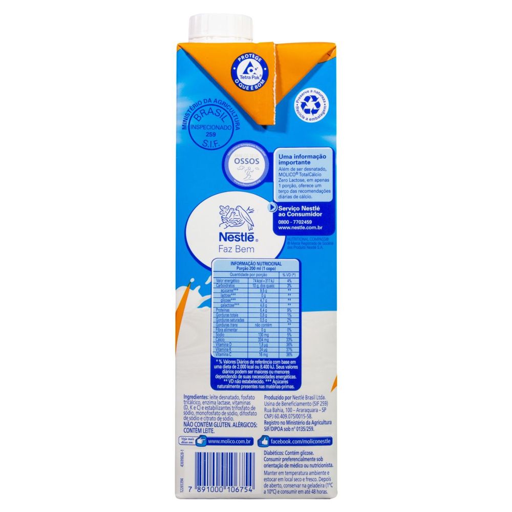 Molico Leite Liquido Leite Zero Lactose 1 L - drogariamoderna